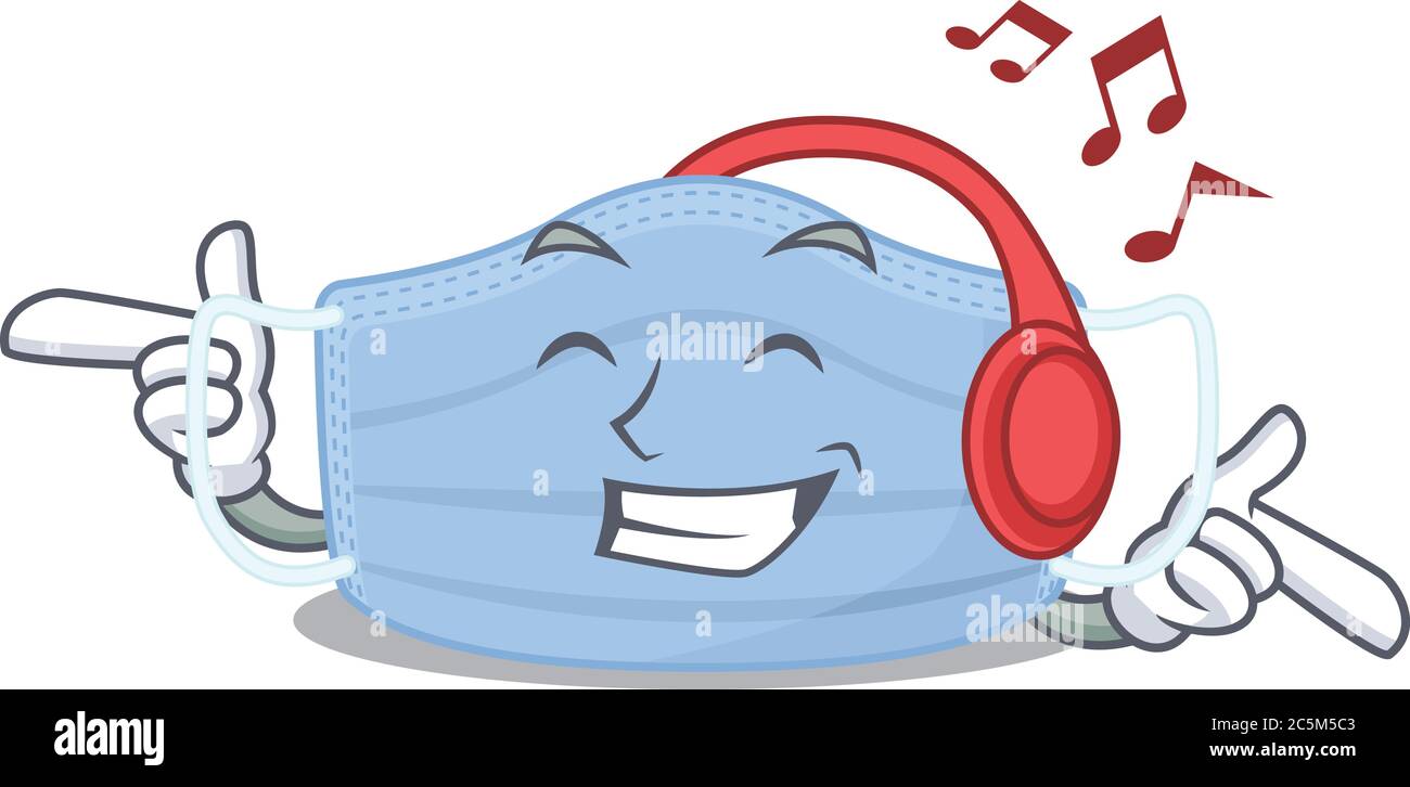 Surgical mask Cartoon design concept listening music on headphone Stock ...