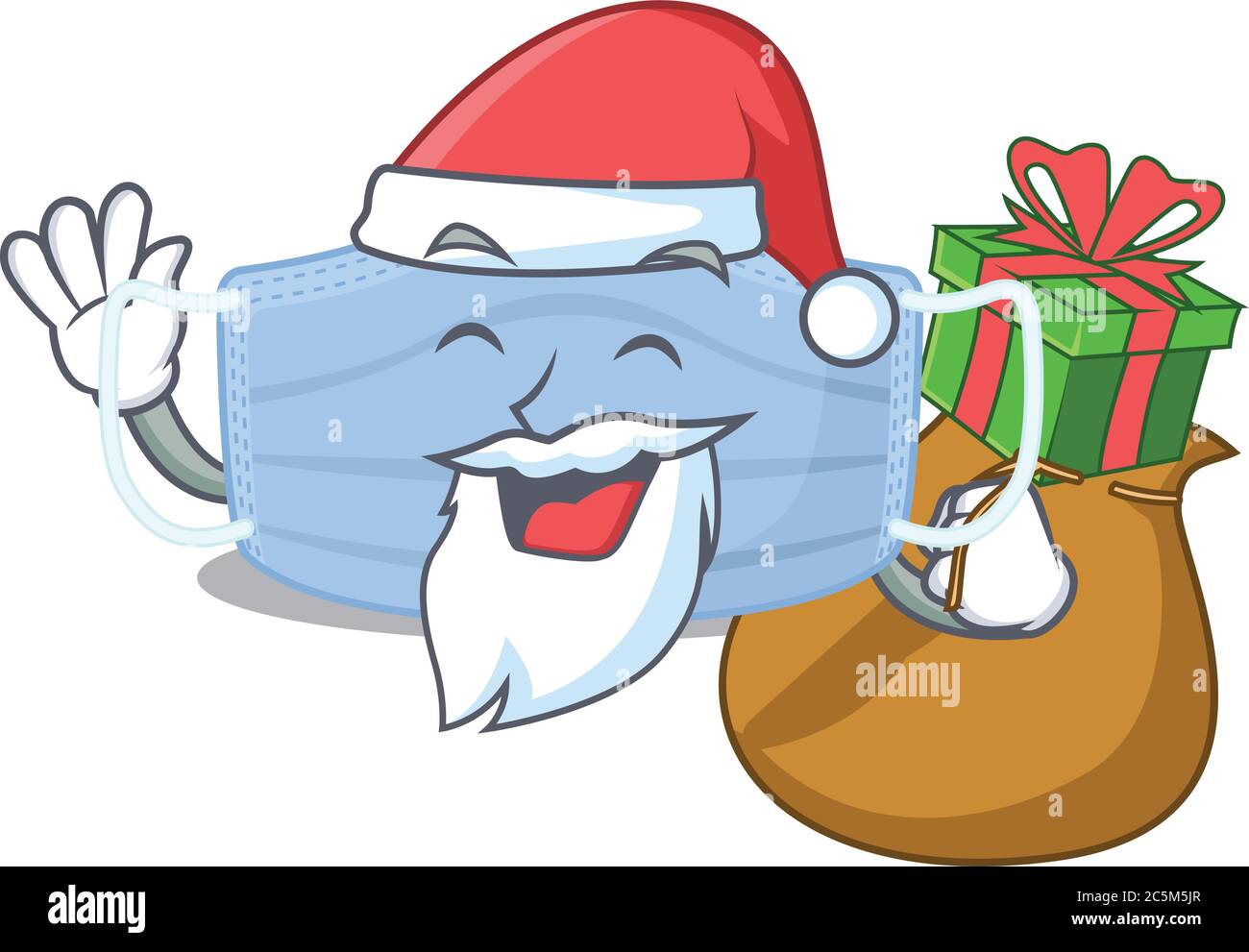 Cartoon design of surgical mask Santa having Christmas gift Stock ...
