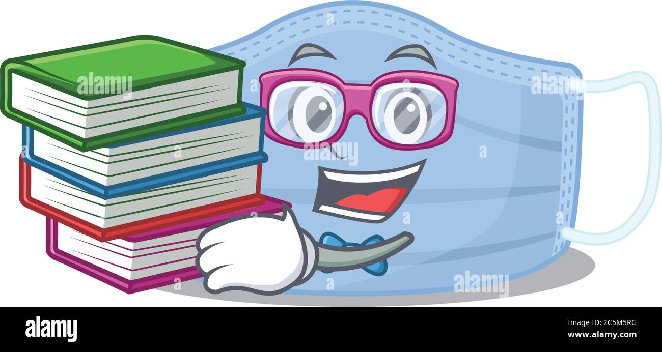A diligent student in surgical mask mascot design concept read many ...