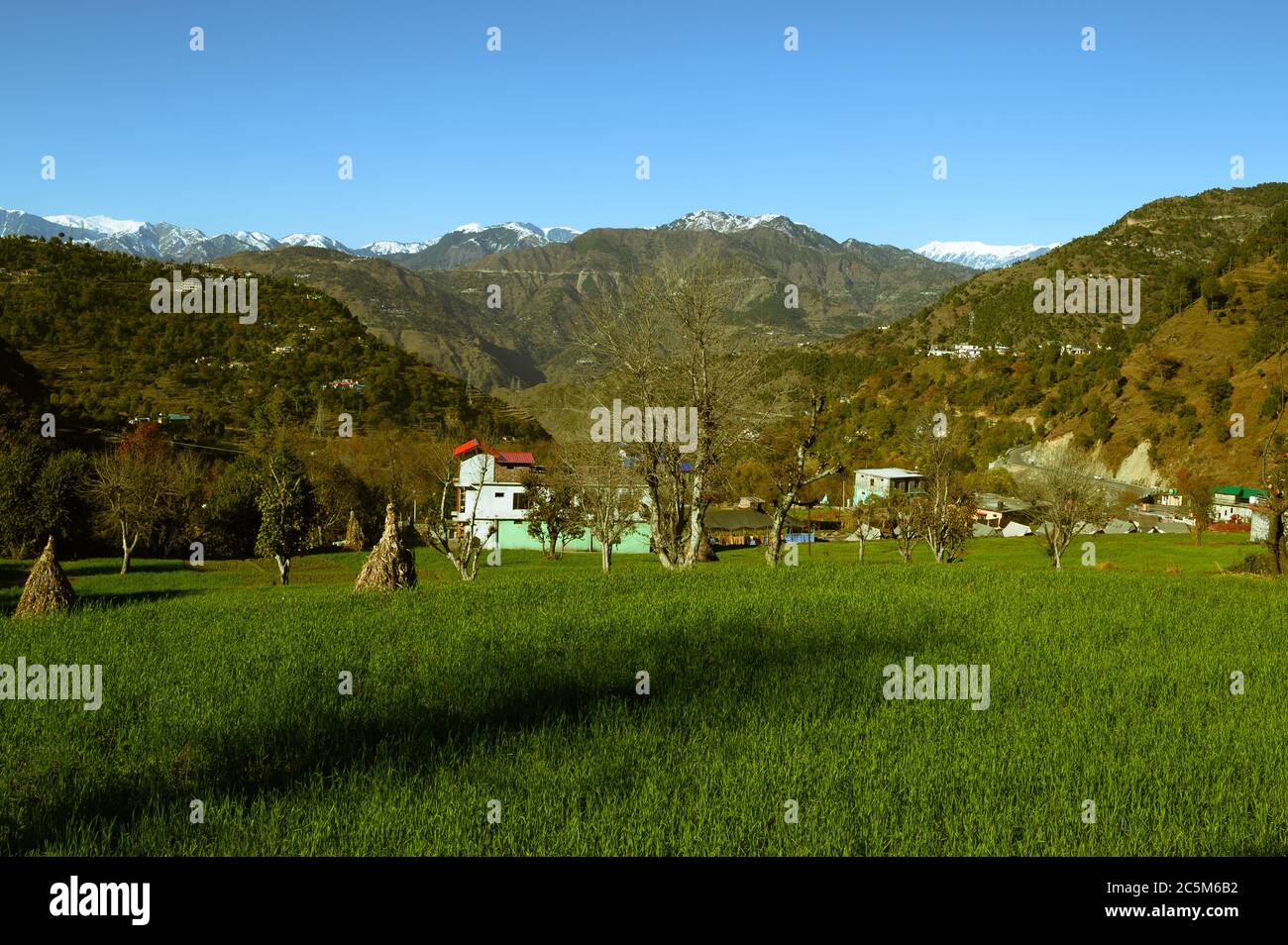 An early morning view of Himachal village, Devi Dehra in winter with ...