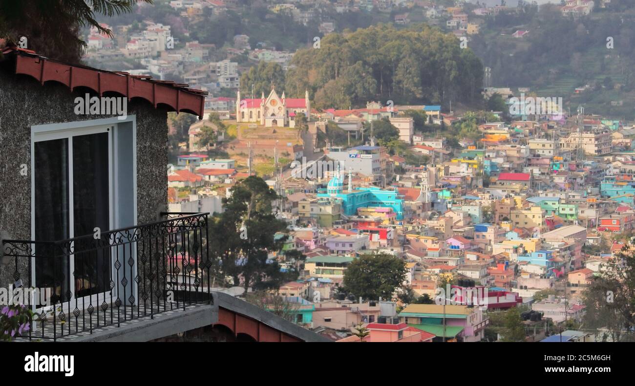 beautiful cityscape of kodaikanal hill station from a view point. the ...