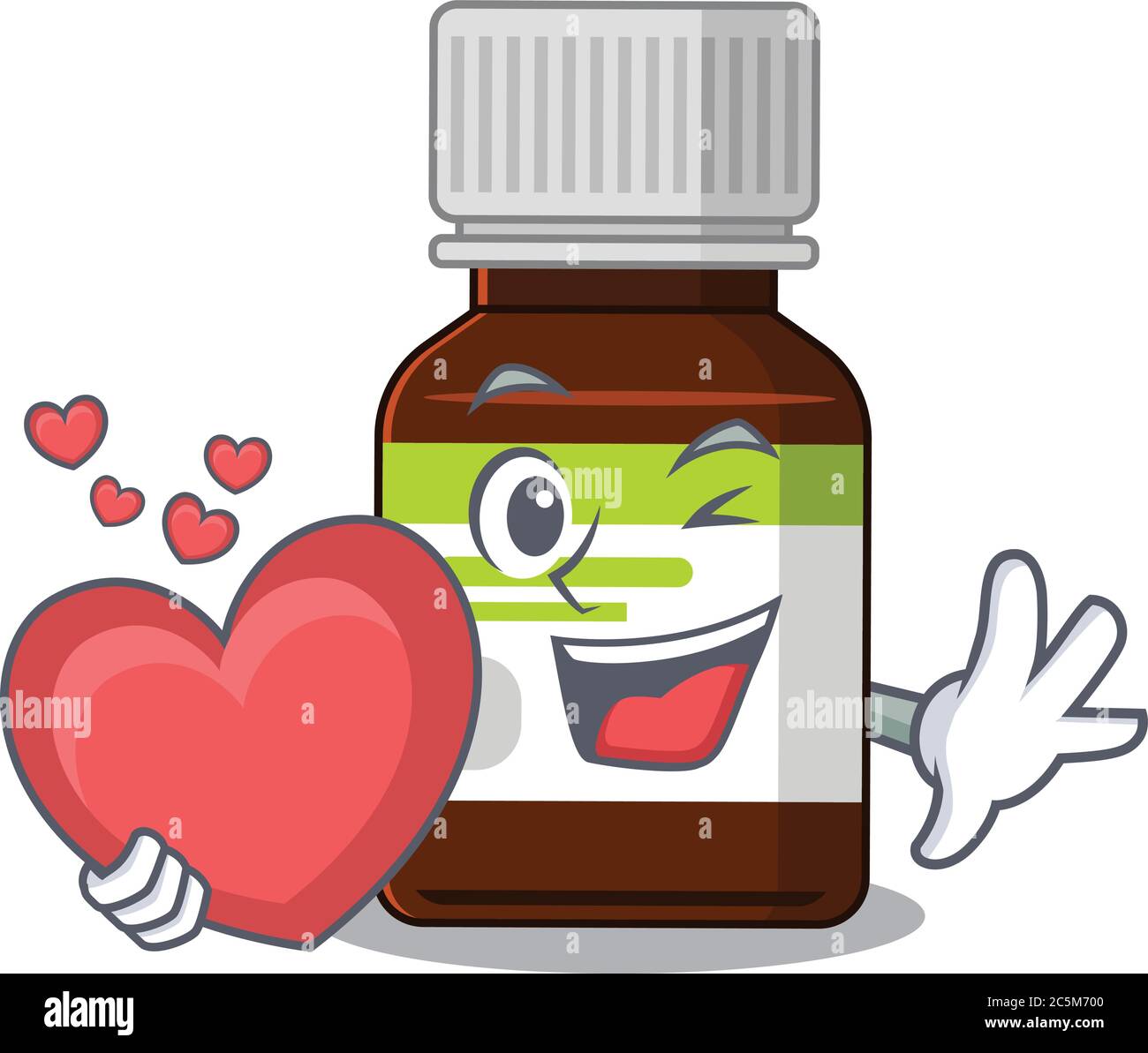 A sweet antibiotic bottle cartoon character style holding a big heart ...