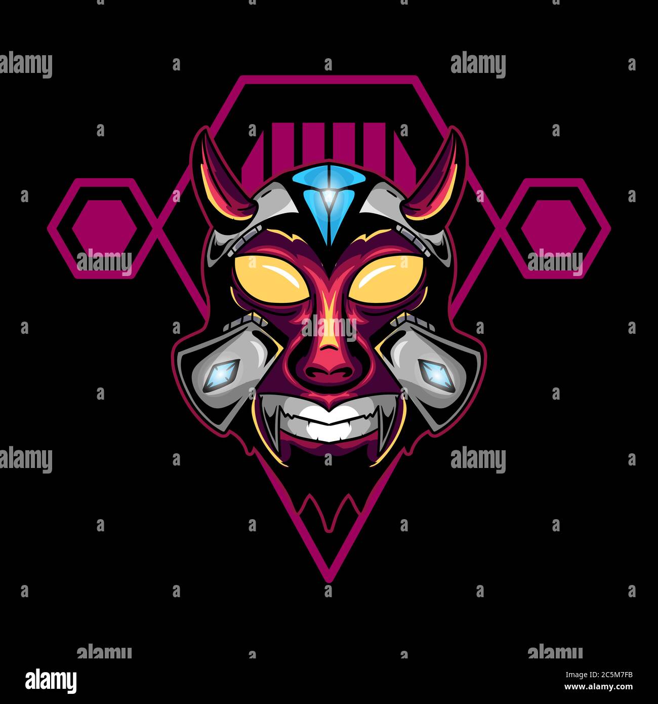 Horned skull with diamond geometric shape background vector graphic ...