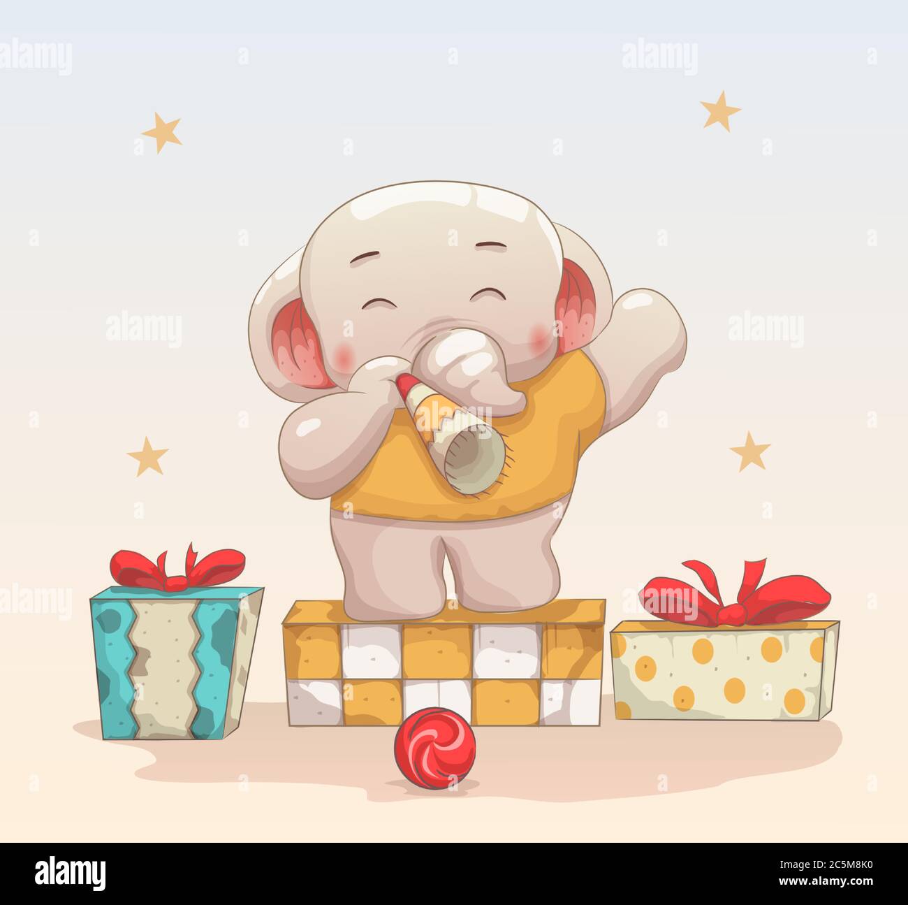 cute elephant love to celebrate christmas and new year Stock Vector ...