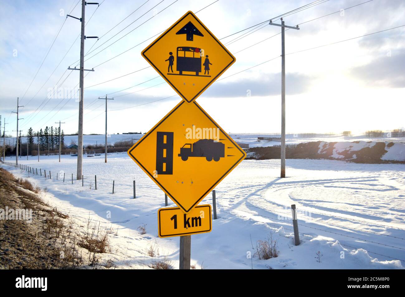 Road Signage For Bus Stopping and Trucks Transporting Stock Photo - Alamy