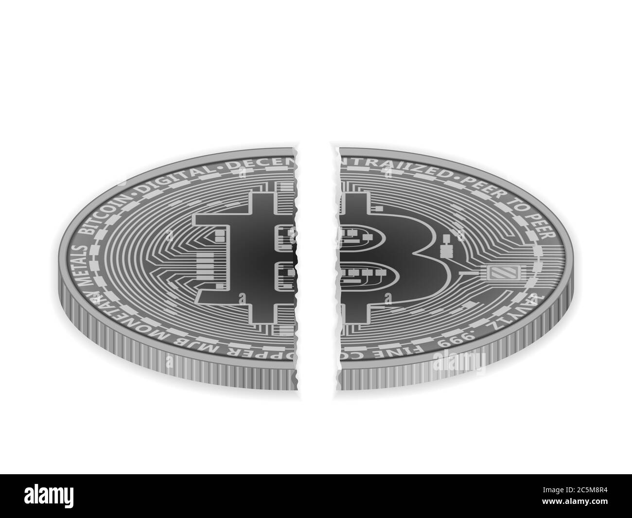 Broken bitcoin on a white background. Vector illustration Stock Photo ...
