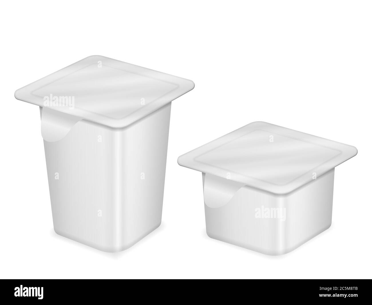 Plastic pack yogurt on a white background Stock Photo - Alamy