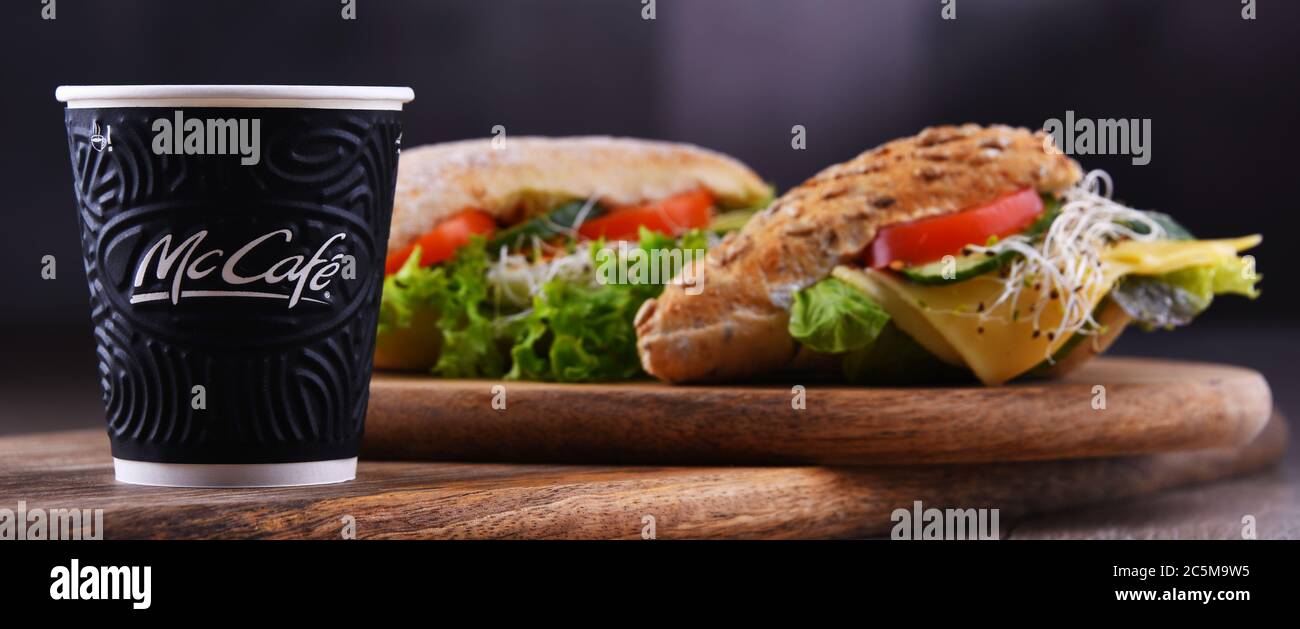 POZNAN, POLAND - DEC 17, 2019: McCafe cup of coffee, a brand of a ...