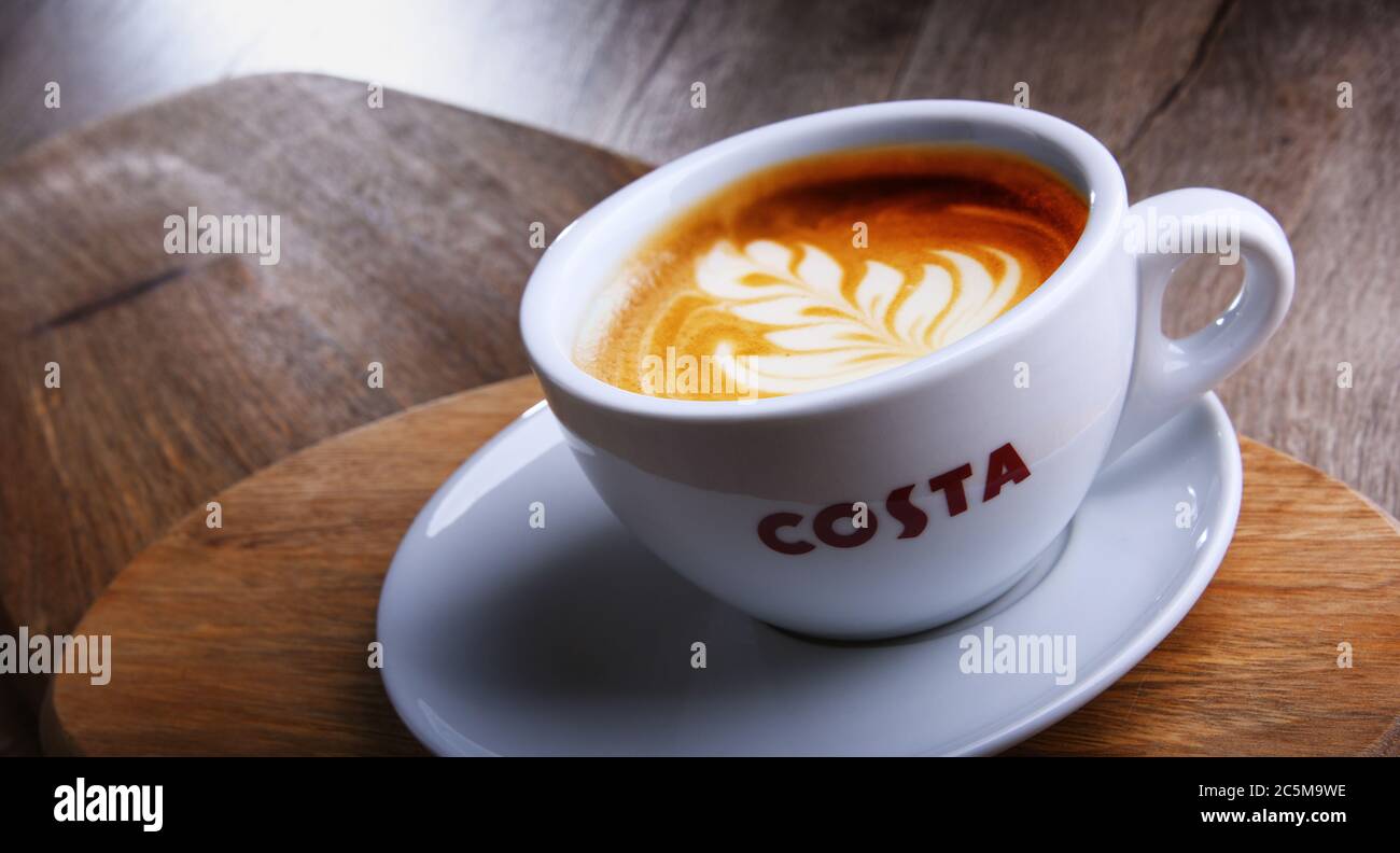 POZNAN, POL - DEC 13, 2019: Cup of Costa Coffee, a brand of British ...