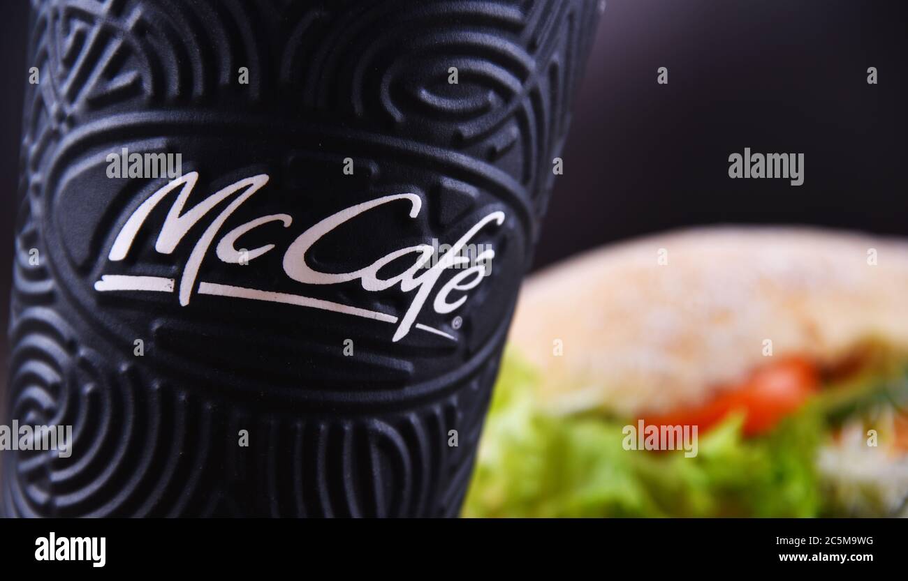 POZNAN, POLAND - DEC 17, 2019: McCafe cup of coffee, a brand of a ...