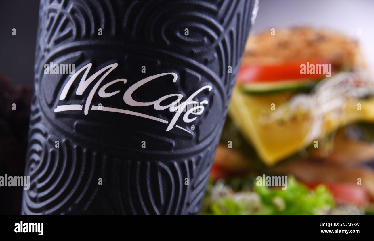 POZNAN, POLAND - DEC 17, 2019: McCafe cup of coffee, a brand of a ...