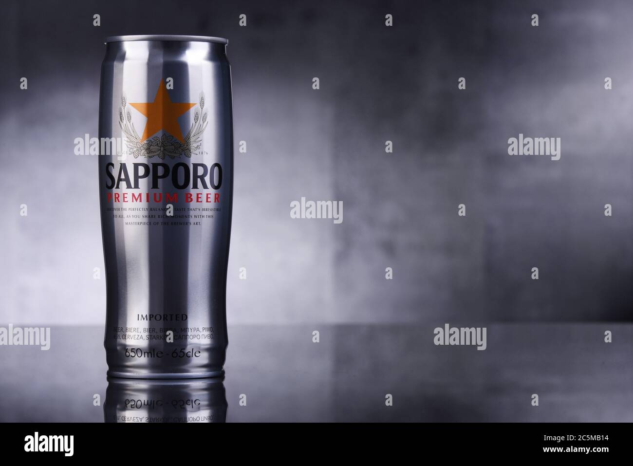 POZNAN, POL - JAN 17, 2020: Cans of Sapporo beer, a product of Sapporo ...