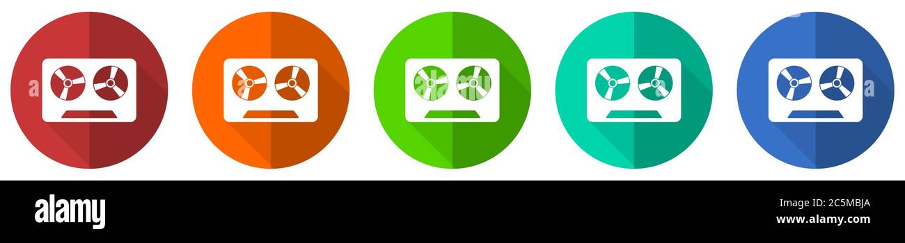 Music recorder, audio equipmen icon set, red, blue, green and orange ...