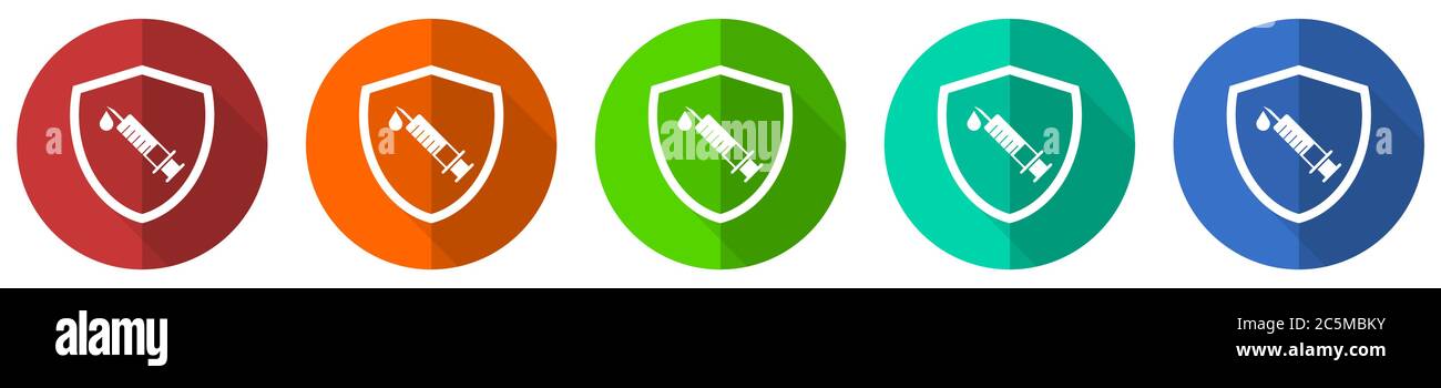 Vaccine shield concept icon set, red, blue, green and orange flat ...