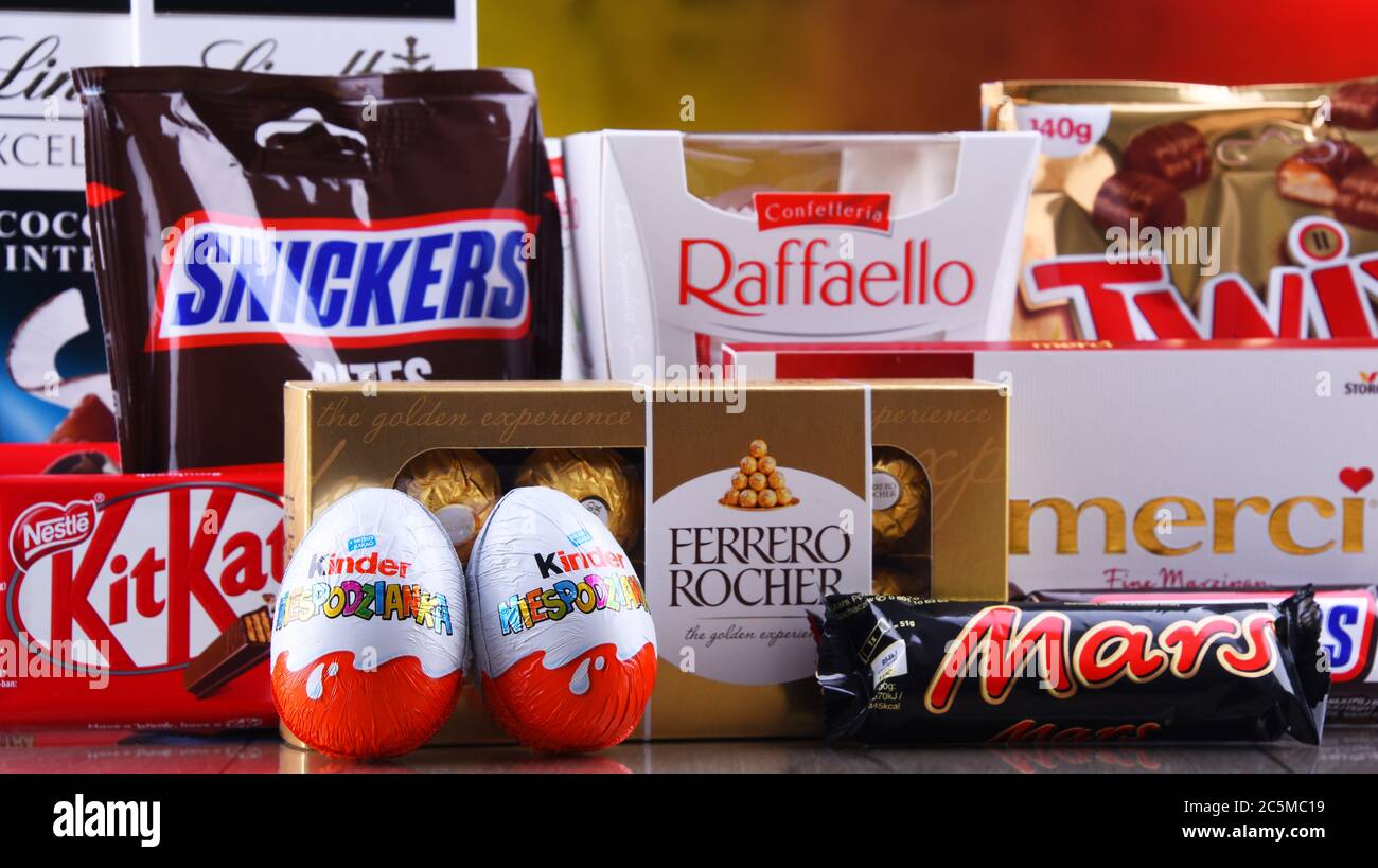 POZNAN POL APR 9 2020 Variety Of Popular Brands Of Confectionery poznan-pol-apr-9-2020-variety-of-popular-brands-of-confectionery