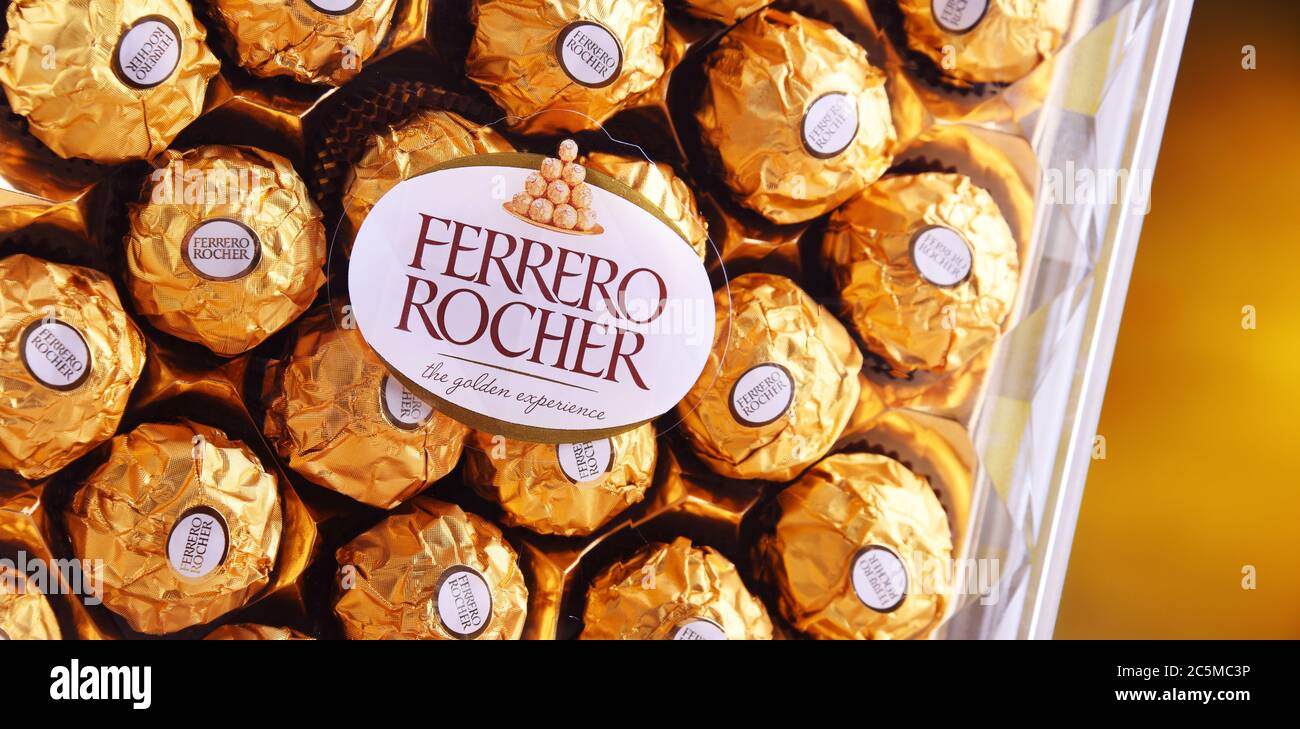 POZNAN, POL - APR 16, 2020: Ferrero Rocher premium chocolate sweets ...
