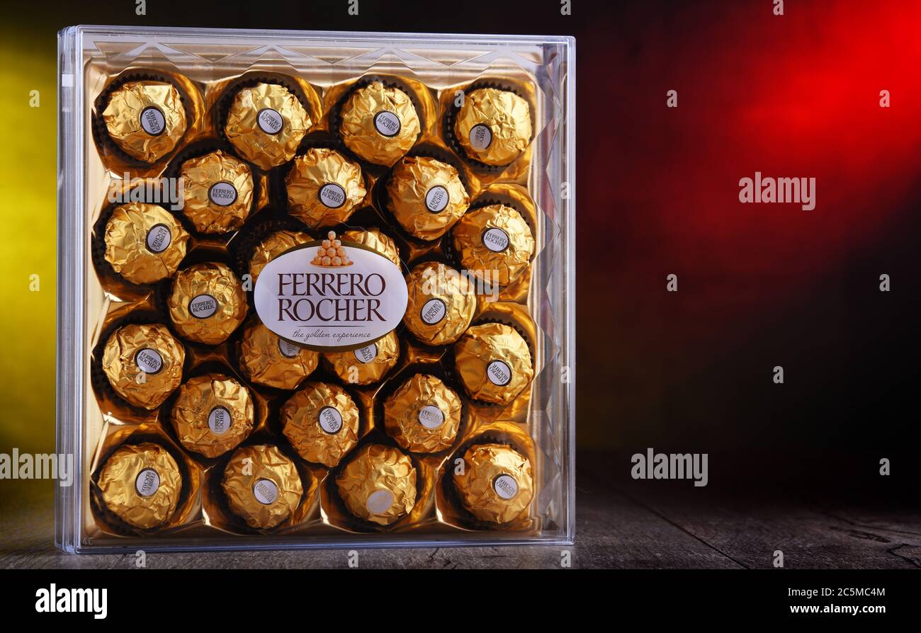 POZNAN, POL - APR 16, 2020: Ferrero Rocher premium chocolate sweets ...