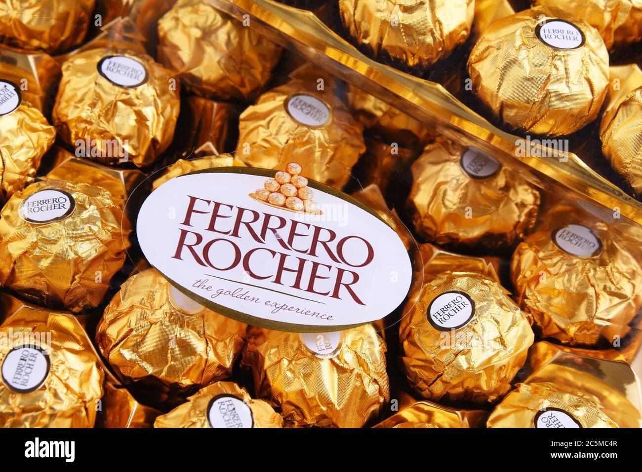 POZNAN, POL - APR 16, 2020: Ferrero Rocher premium chocolate sweets ...