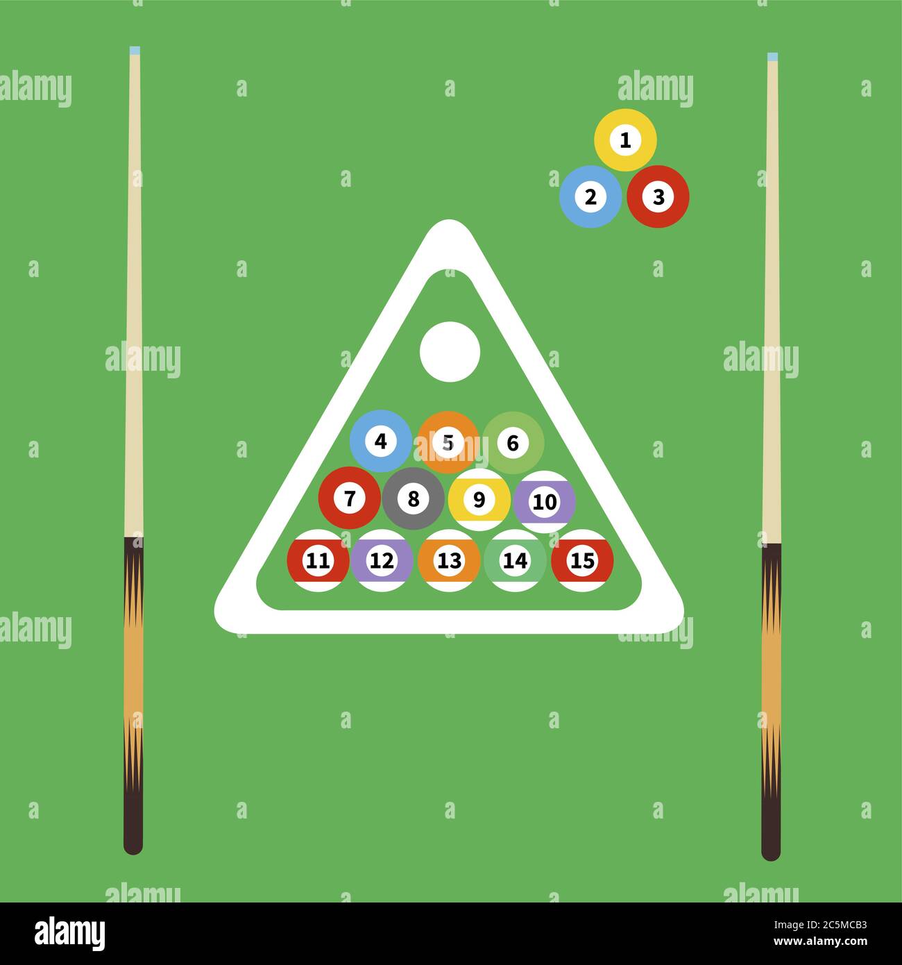 Billiard, pool balls collection on green background. Vector ...
