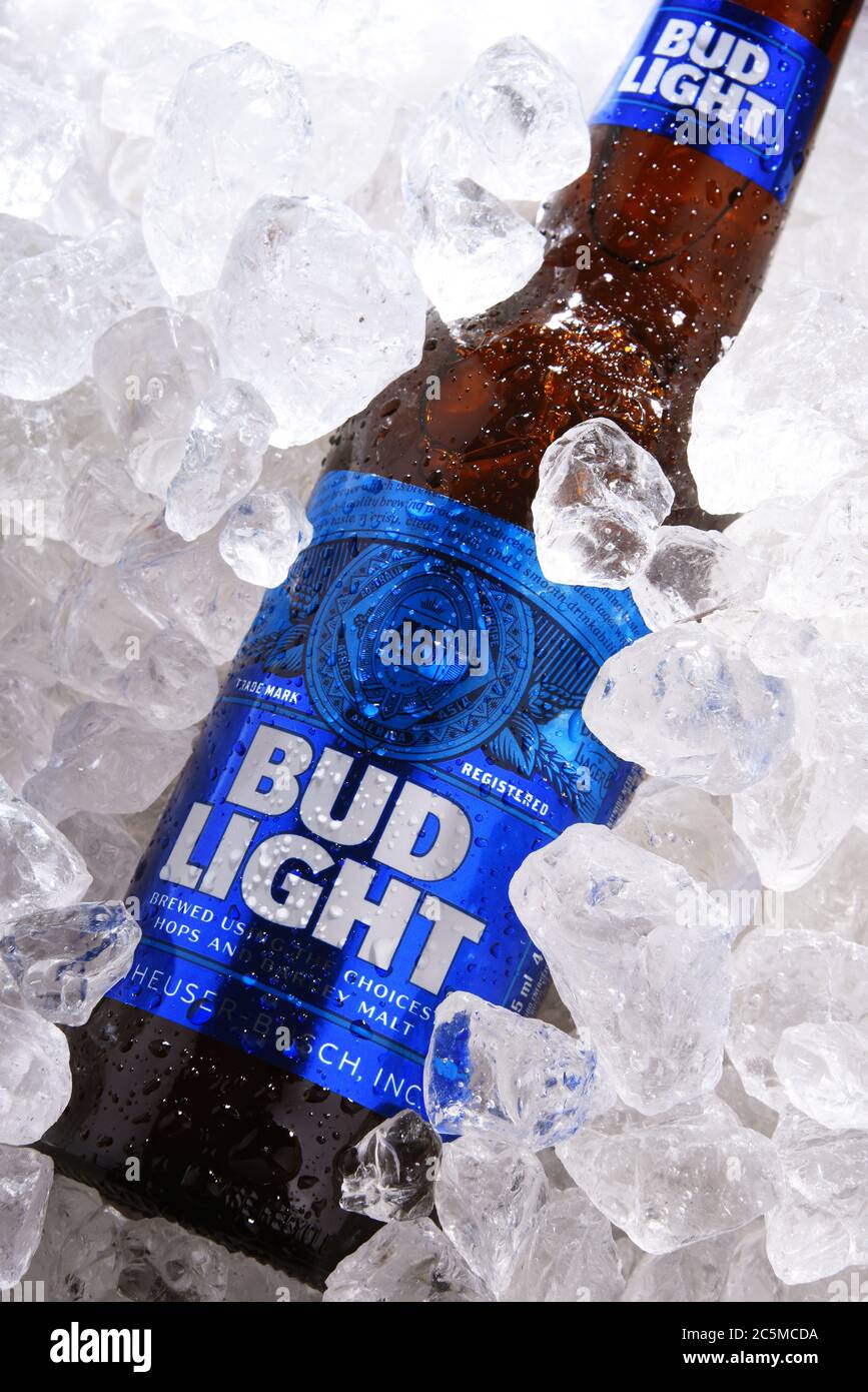 POZNAN, POL - MAY 22, 2020: Bottle of Bud Light beer, an American light ...