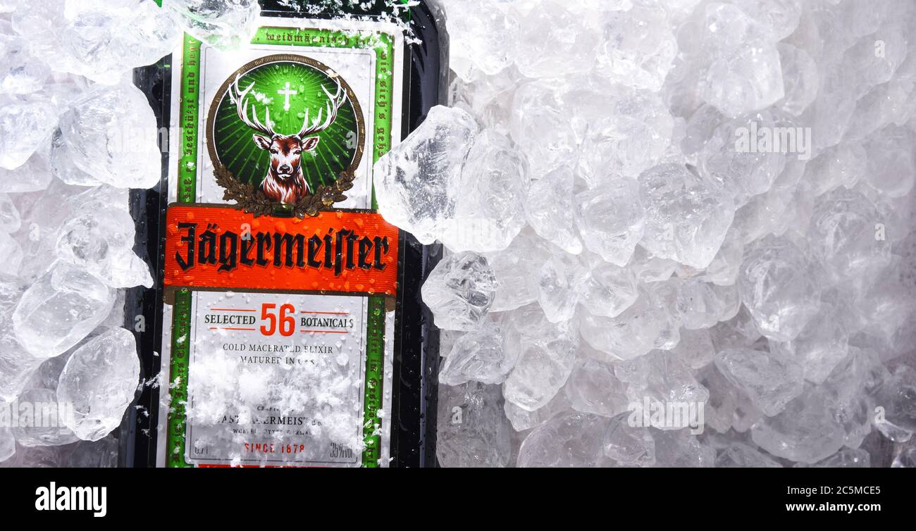 POZNAN, POL - MAY 28, 2020: Bottle of Jagermeister, German digestif ...