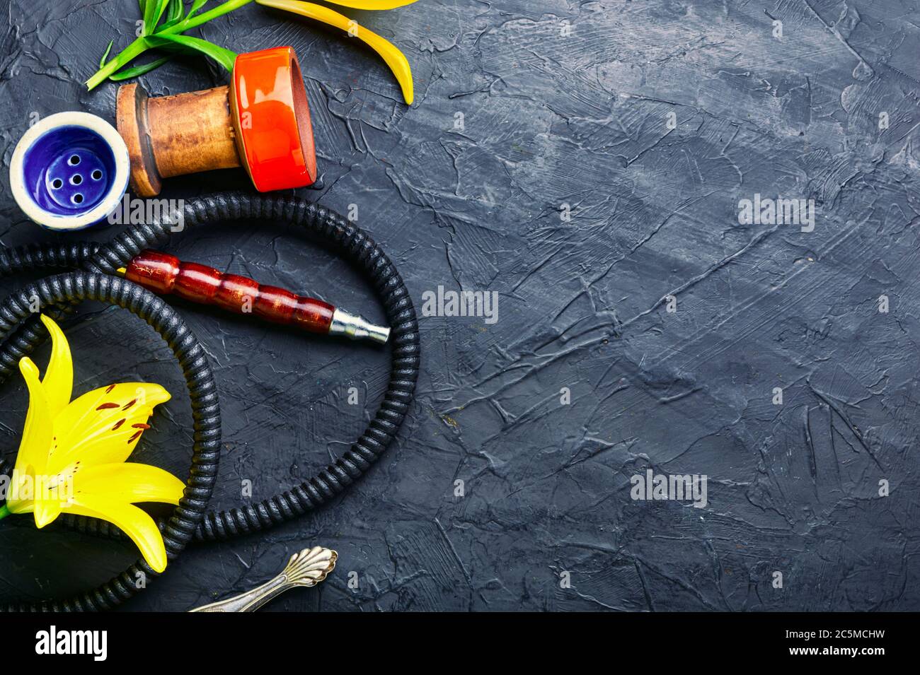 Asian smoking hookah with fragrant flower tobacco.Lily flavor shisha ...