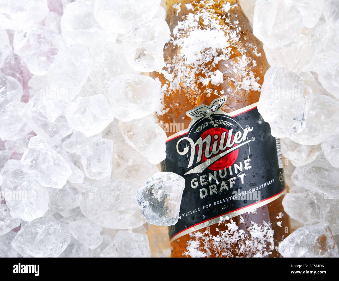 POZNAN, POL - MAY 28, 2020: Bottle of Miller Genuine Draft, the ...