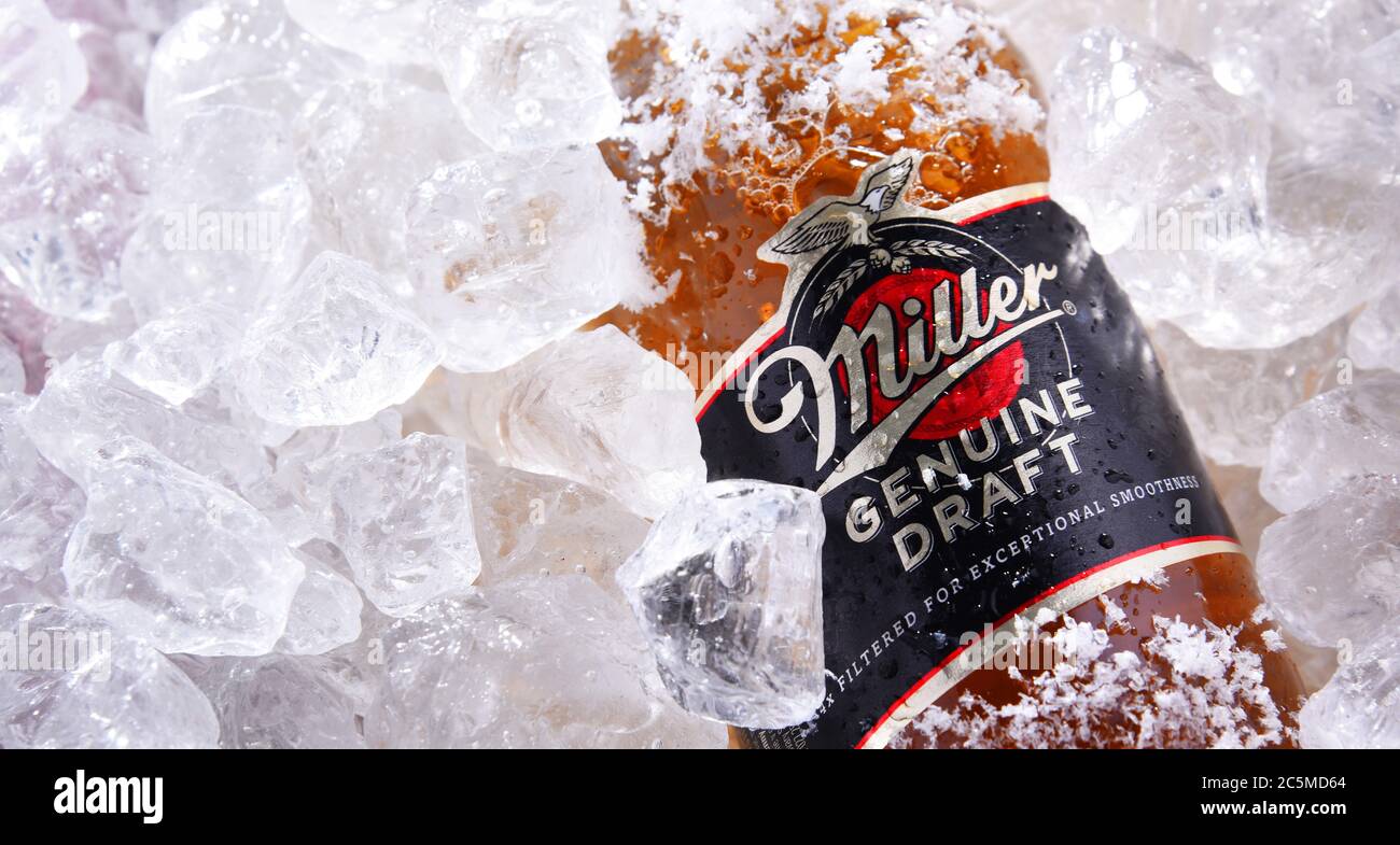 POZNAN, POL - MAY 28, 2020: Bottle of Miller Genuine Draft, the ...