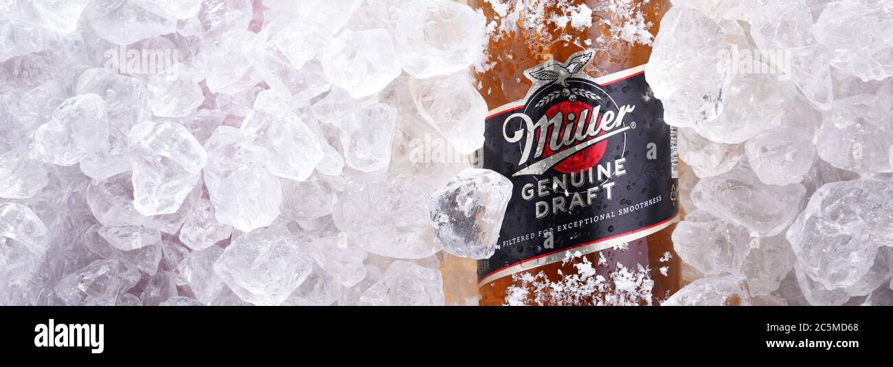 POZNAN, POL - MAY 28, 2020: Bottle of Miller Genuine Draft, the ...