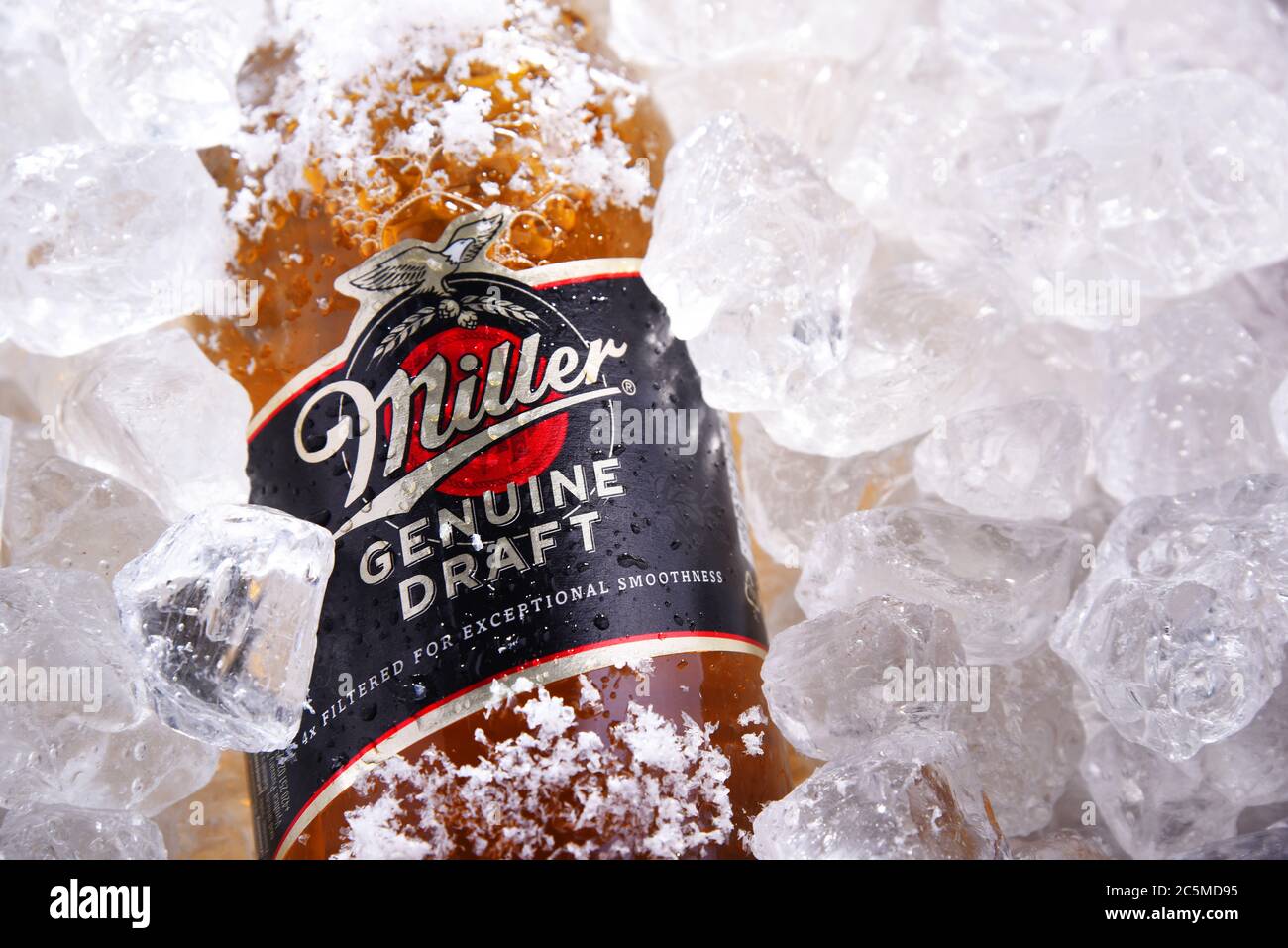 POZNAN, POL - MAY 28, 2020: Bottle of Miller Genuine Draft, the ...