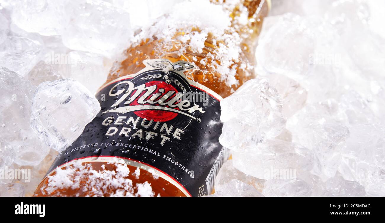 POZNAN, POL - MAY 28, 2020: Bottle of Miller Genuine Draft, the ...