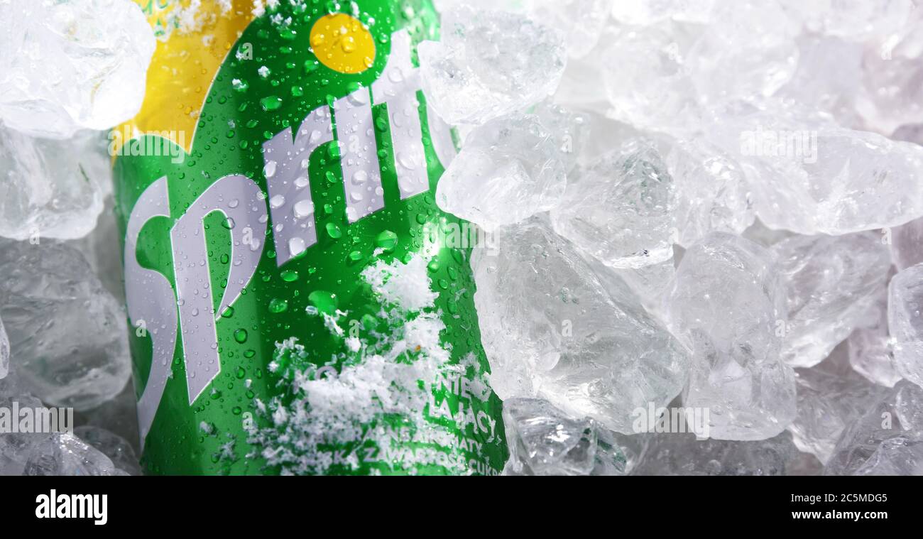 POZNAN, POL - JUN 10, 2020: Can of Sprite, a brand of soft drink ...