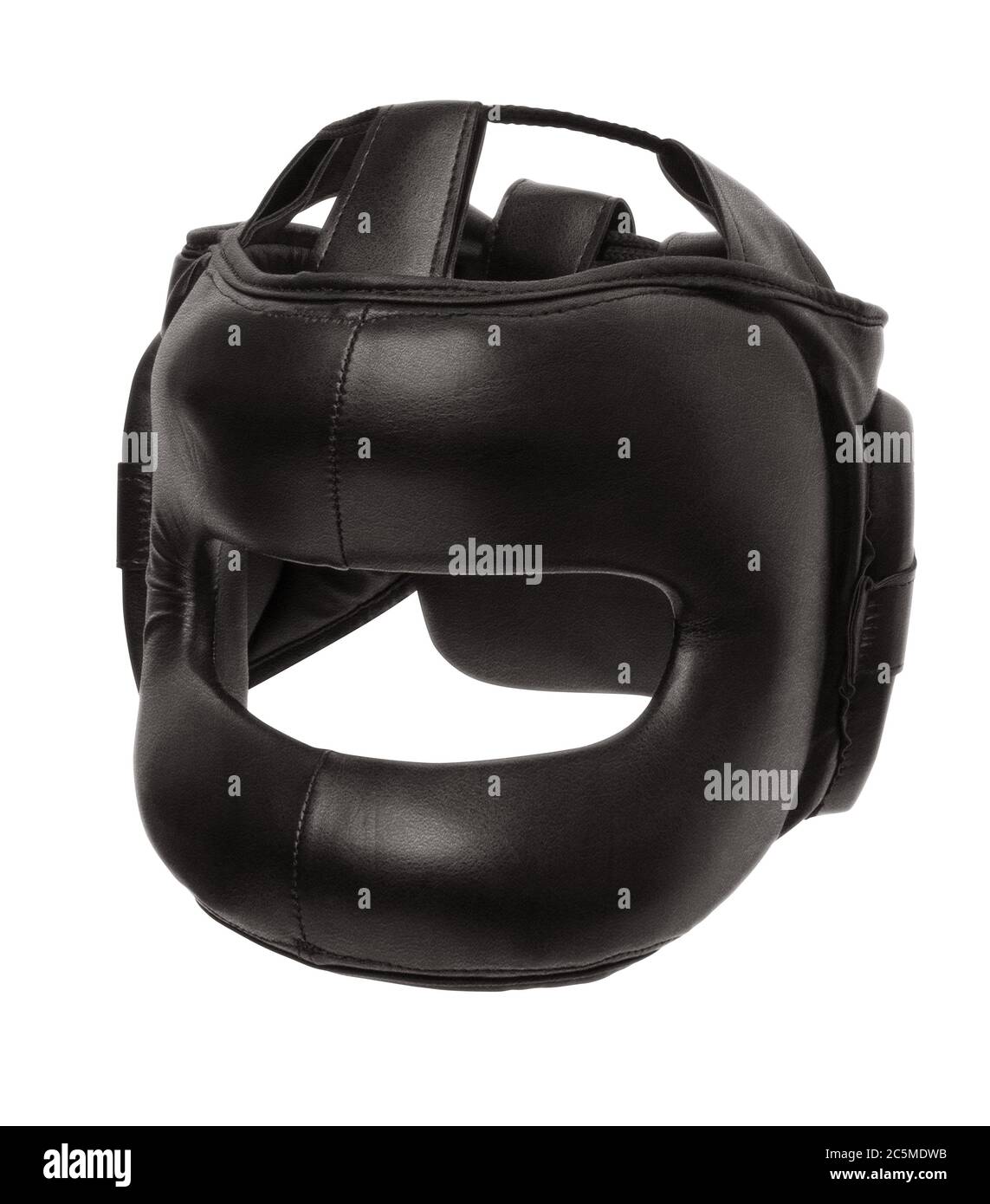 Black boxing leather helmet isolated on a white background with ...