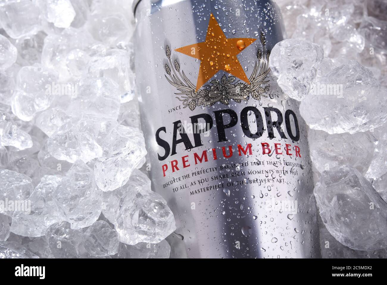 POZNAN, POL - JUN 26, 2020: Can of Sapporo beer, a product of Sapporo ...