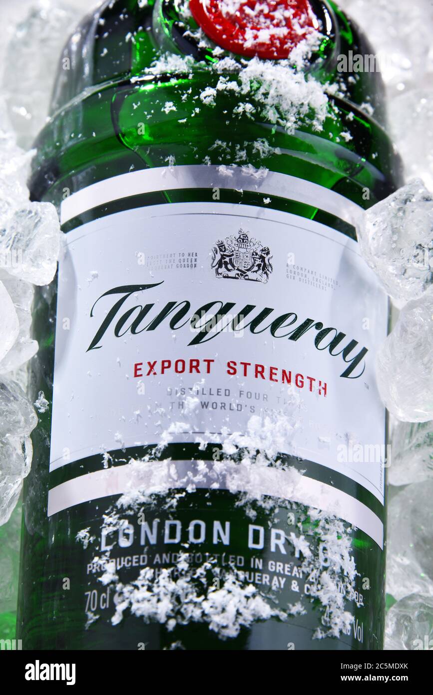 POZNAN, POL - JUN 26, 2020: Bottle of Tanqueray, a brand of gin ...