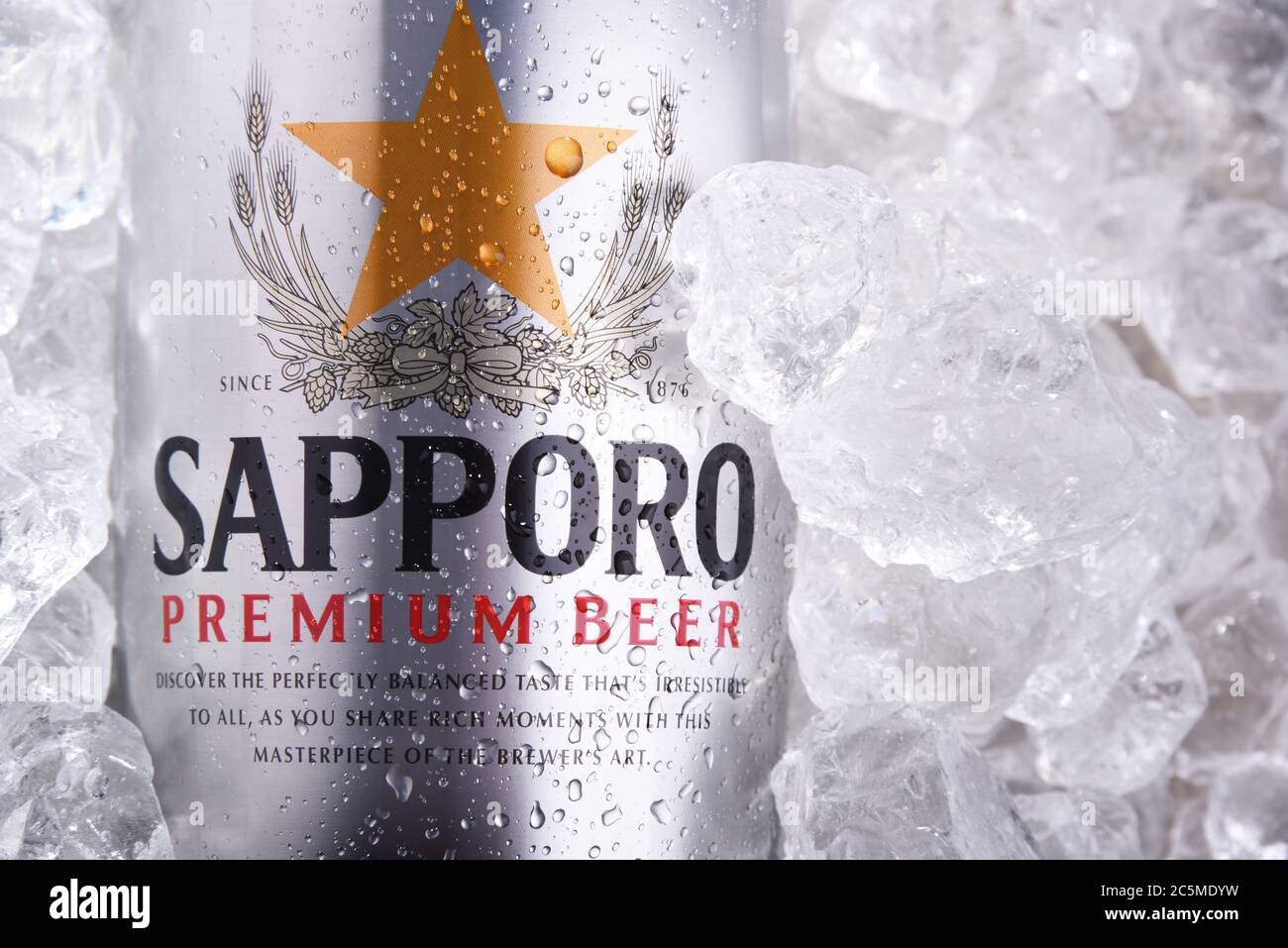 POZNAN, POL - JUN 26, 2020: Can of Sapporo beer, a product of Sapporo ...