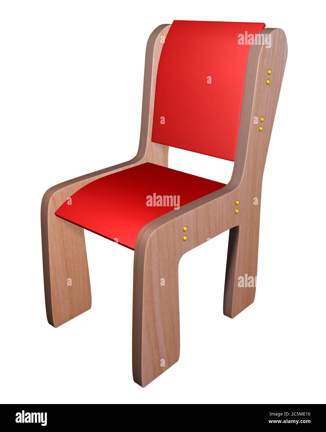 Red wooden small chair for children isolated on white. 3D rendering ...
