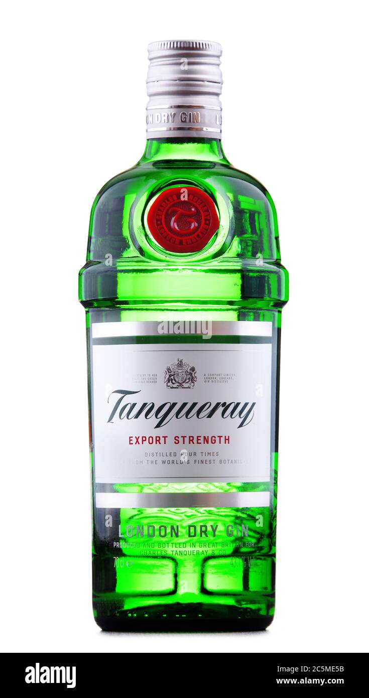 POZNAN, POL - JUN 26, 2020: Bottle of Tanqueray, a brand of gin ...