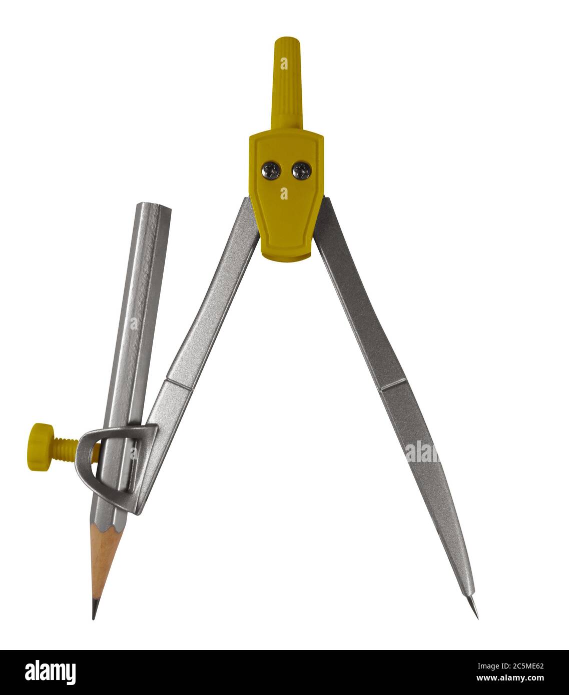 Yellow drawing compass isolated on white background with clipping path ...