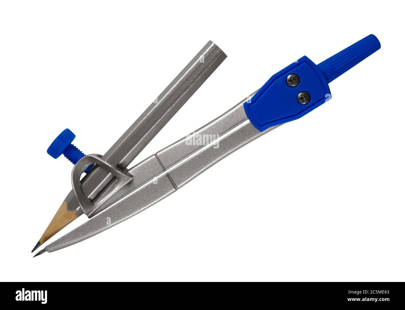 Blue drawing compass isolated on white background with clipping path ...