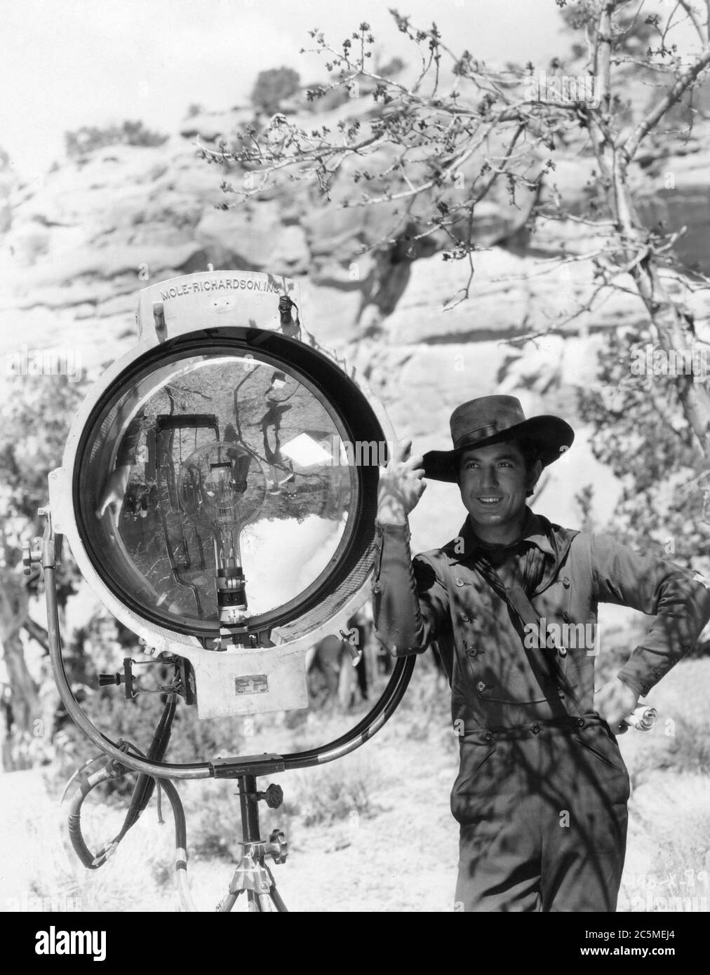 JOHNNY MACK BROWN publicity pose on set location candid next to Mole ...