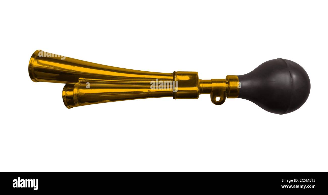 Old bicycle horn isolated on a white background with clipping path ...