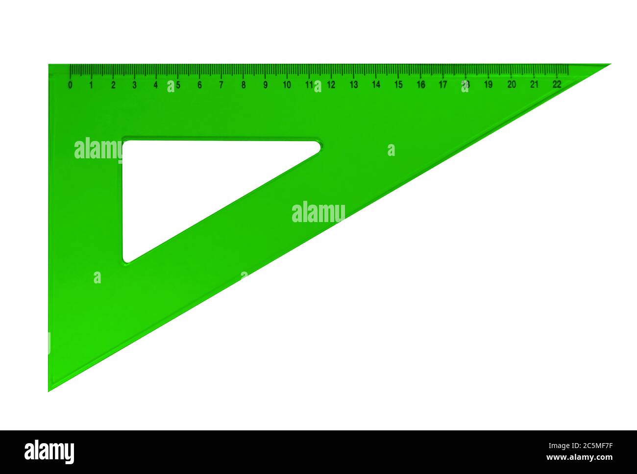 Green plastic triangular ruler isolated on white background. Clipping ...