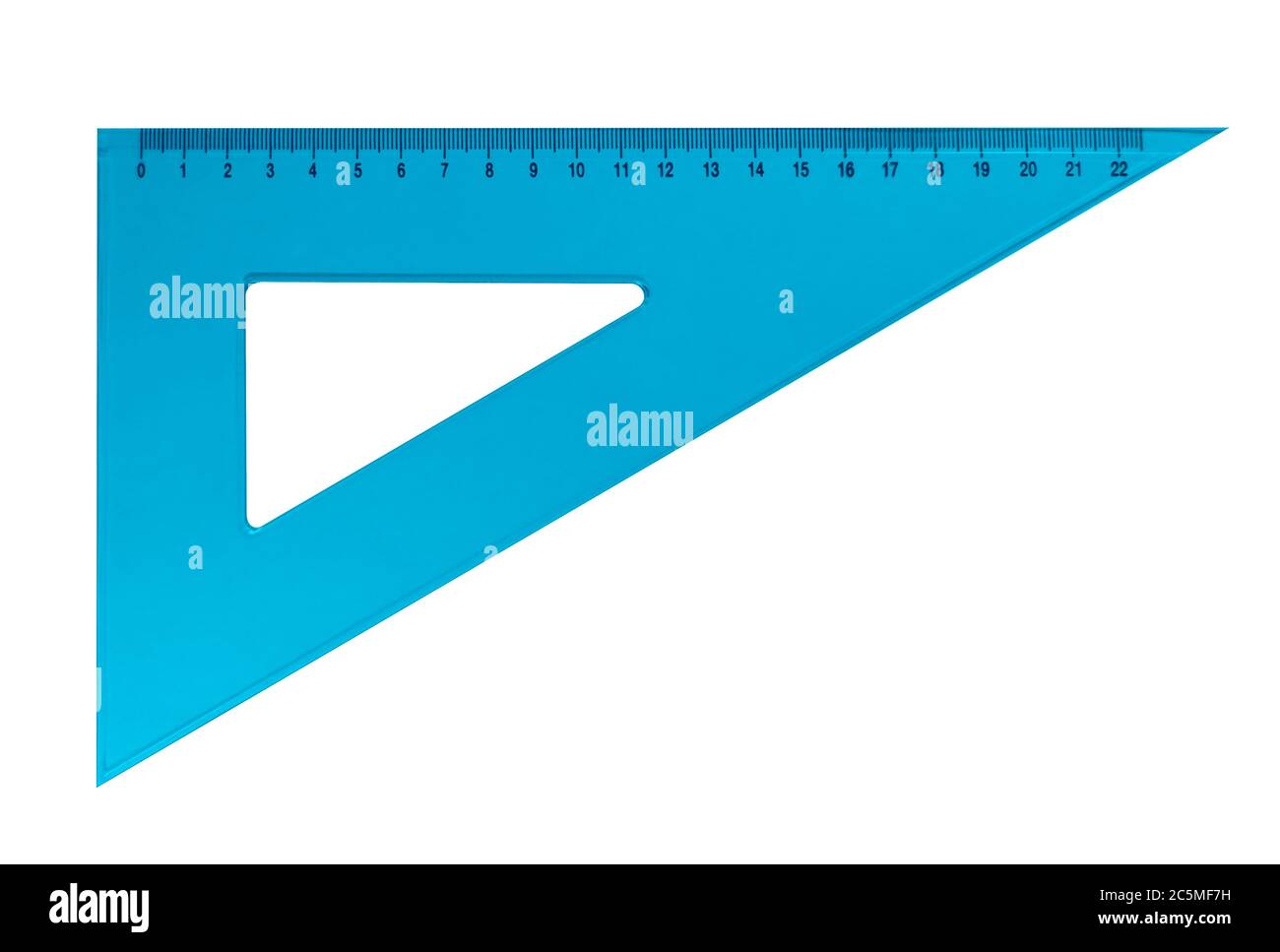 Light blue plastic triangular ruler isolated on white background ...