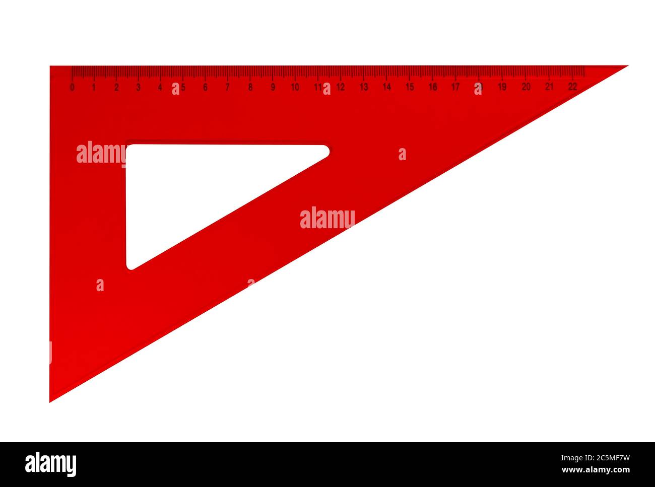 Red plastic triangular ruler isolated on white background. Clipping ...