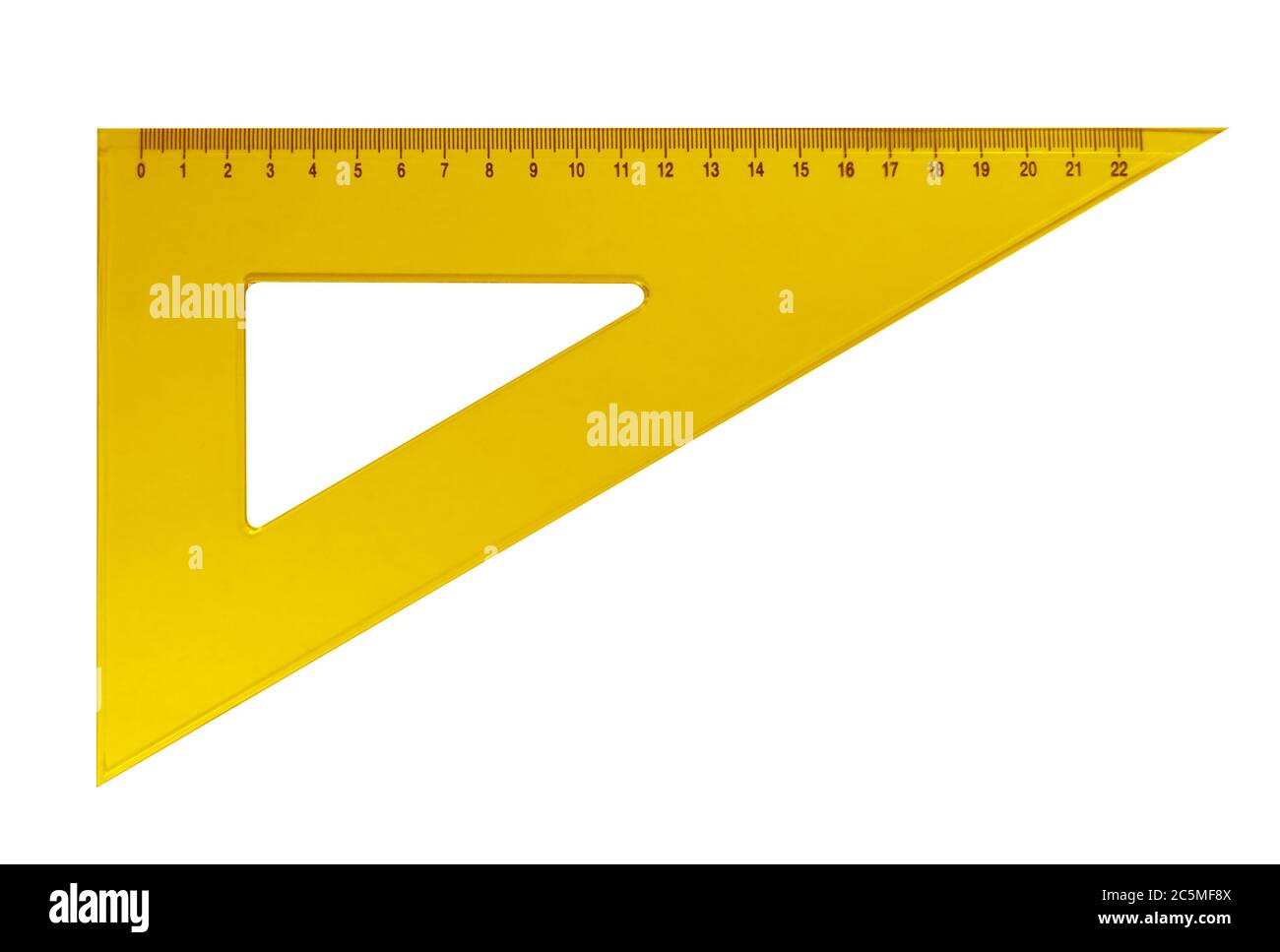 Yellow plastic triangular ruler isolated on white background. Clipping ...
