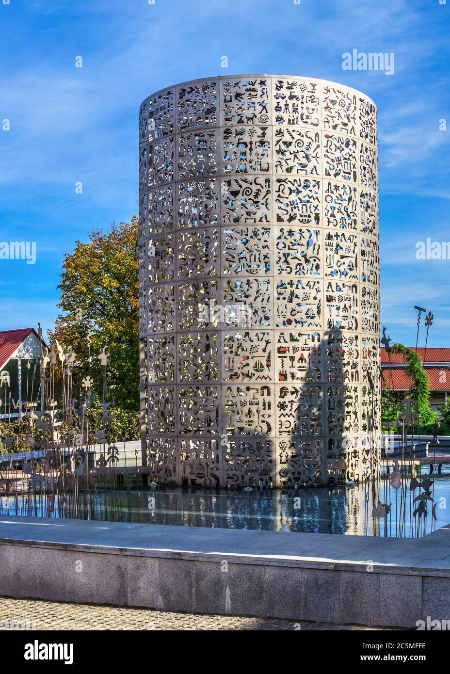 Shabo, Ukraine 09.29.2019. Light and music fountain with wine icon ...