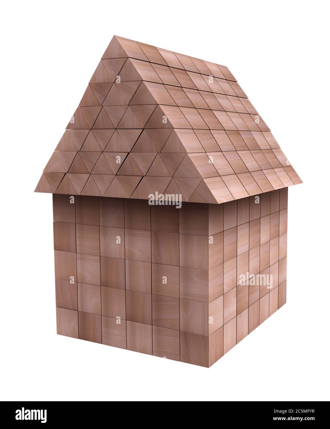 3D rendering of simple house from wooden constructor blocks isolated on ...
