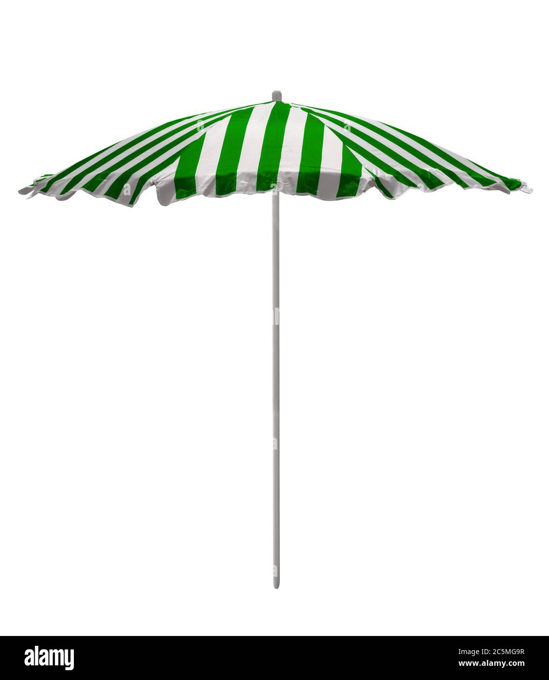 Green-white striped beach umbrella isolated on white. Clipping path ...