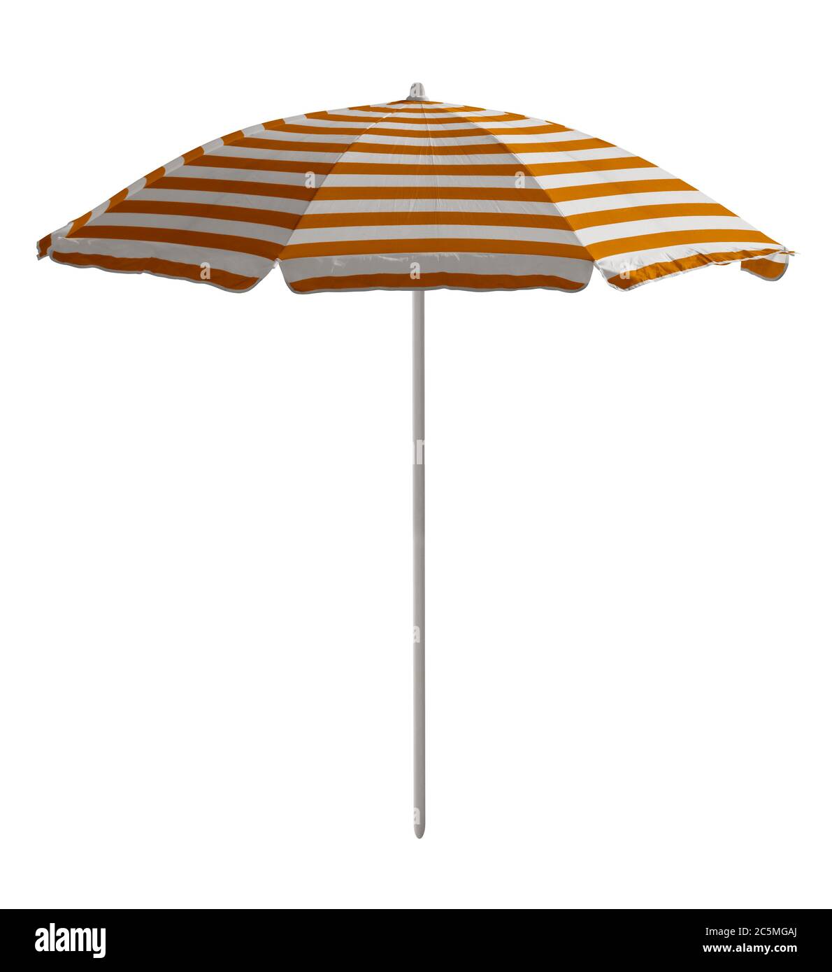 Orange-white striped beach umbrella isolated on white. Clipping path ...